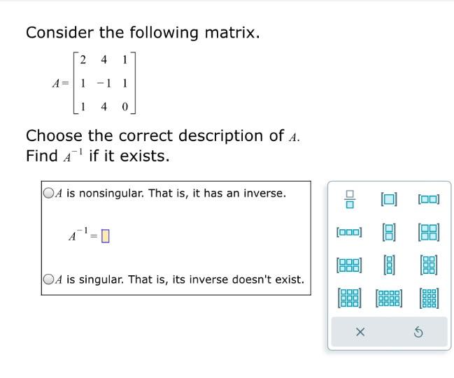 Solved Consider the following matrix. A=⎣⎡2114−14110⎦⎤ | Chegg.com