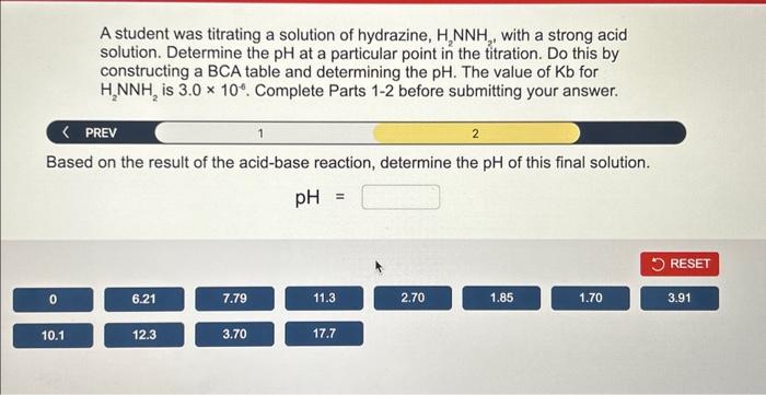 Solved A student was titrating a solution of hydrazine, | Chegg.com