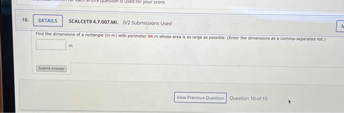 Solved Find the dimensions of a rectangle (in m) with | Chegg.com