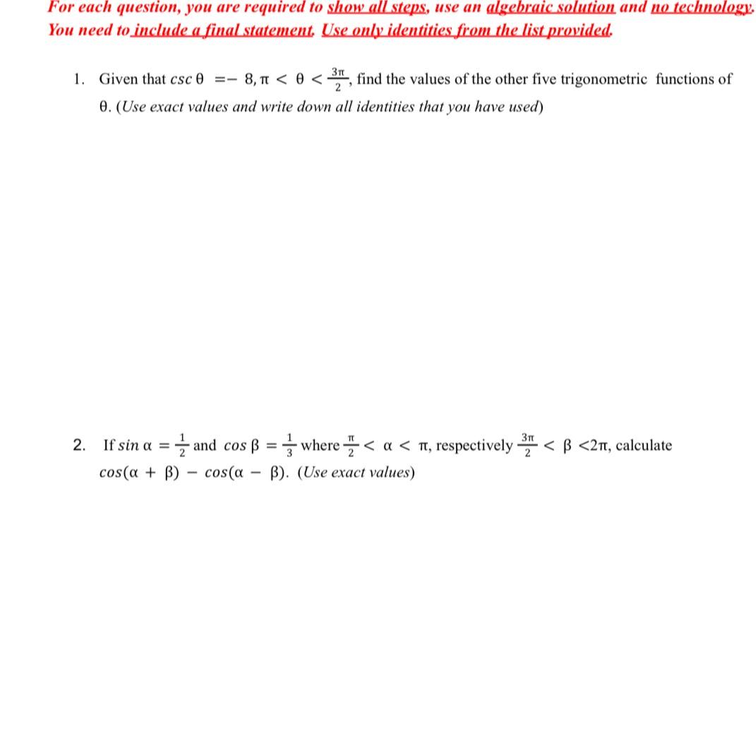 Solved For each question, you are required to show all | Chegg.com