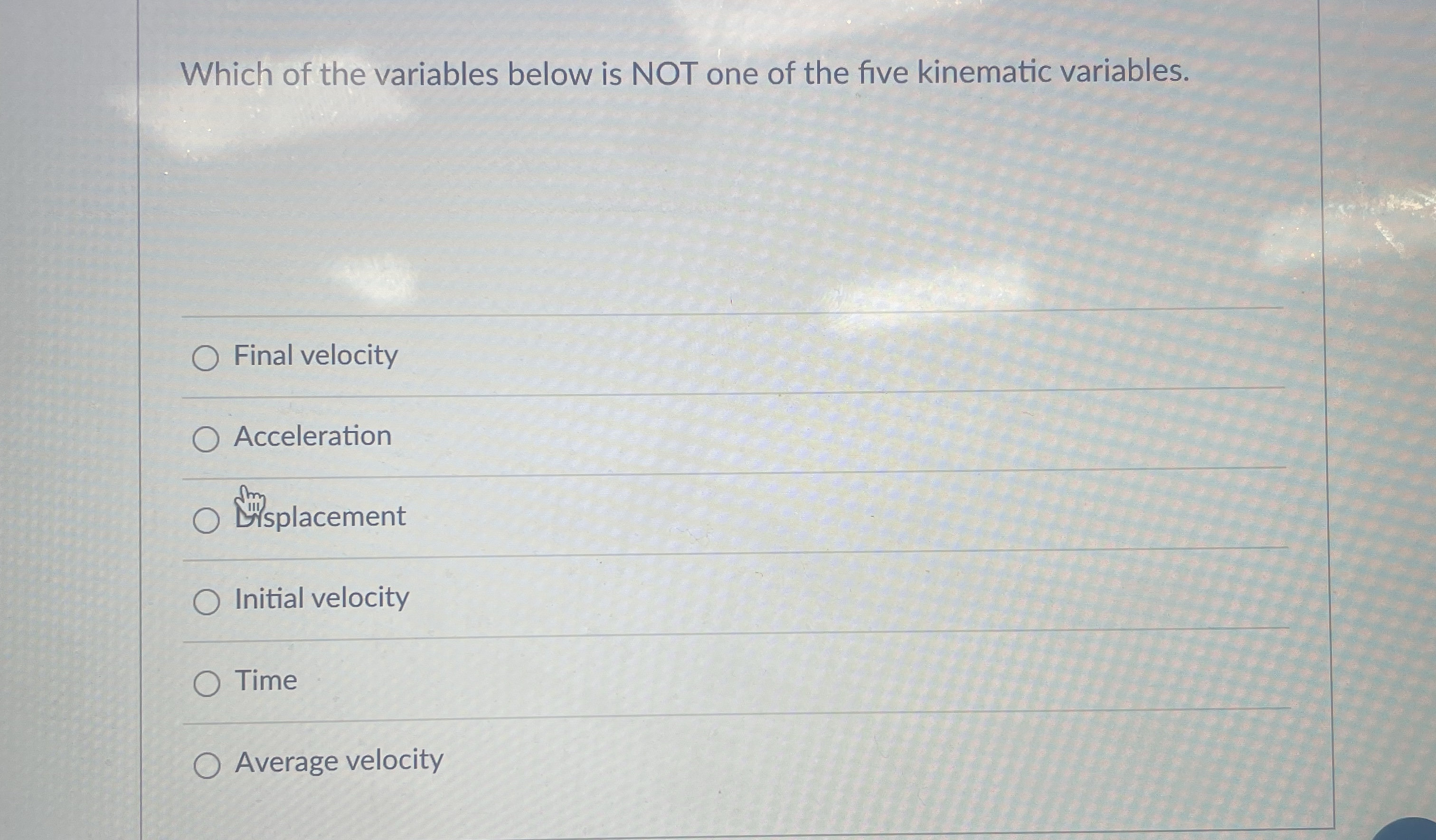 Solved Which of the variables below is NOT one of the five | Chegg.com