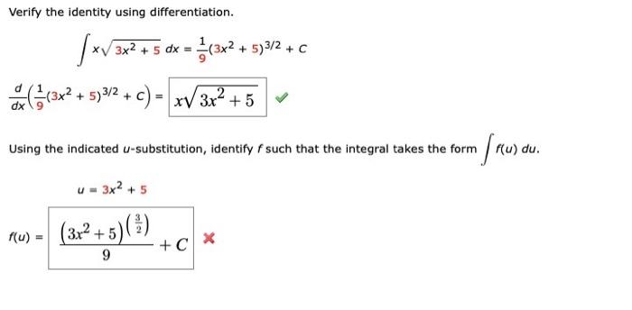 Solved Verify the identity using differentiation. [xv 3x2 + | Chegg.com