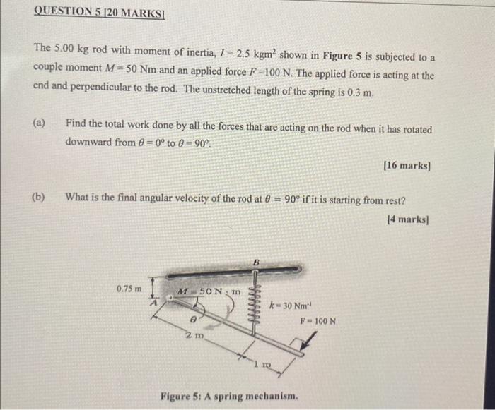 Solved The 5.00 kg rod with moment of inertia, I=2.5kgm2 | Chegg.com