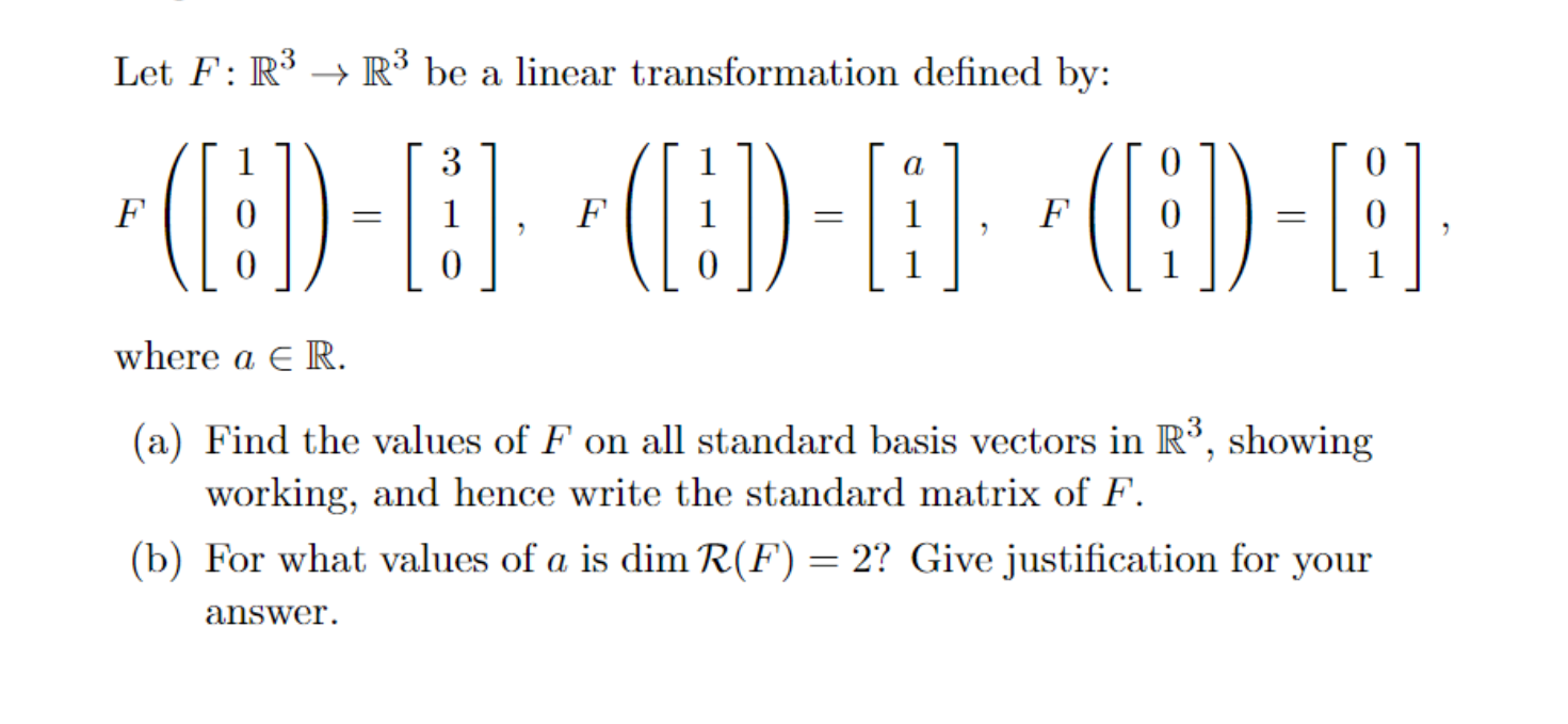 Solved Let F:R3→R3 ﻿be a linear transformation defined | Chegg.com