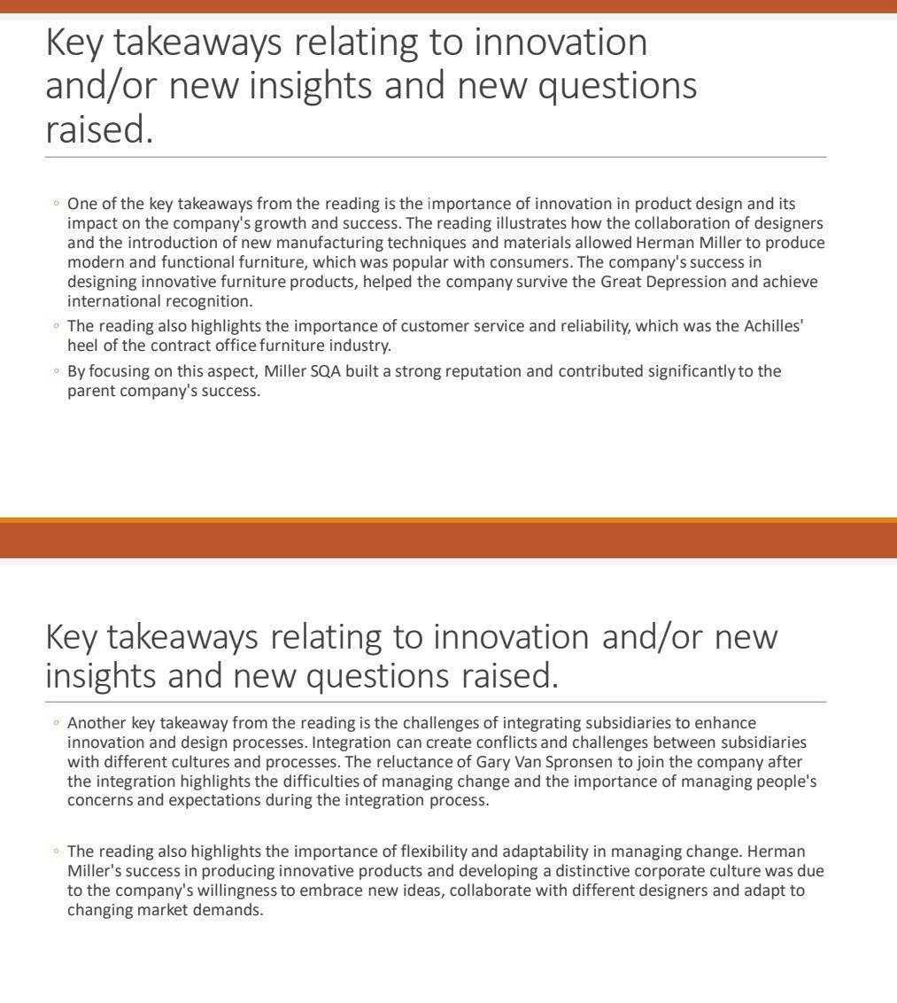 Solved Key takeaways relating to innovation and/or new | Chegg.com