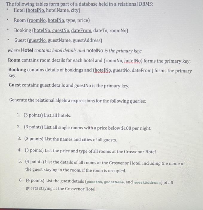 Solved The following tables form part of a database held in | Chegg.com