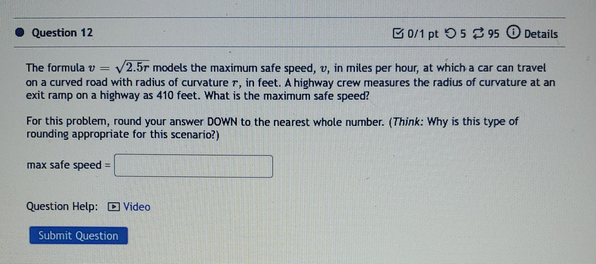 Solved The formula v=2.5r models the maximum safe speed, v, | Chegg.com