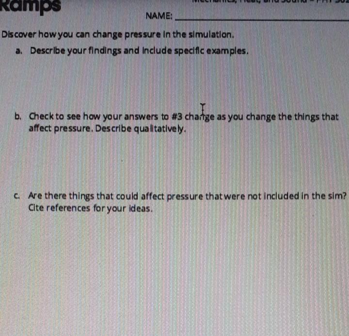 Solved PRESSURE INVESTIGATION Directions: 1. Explore the | Chegg.com