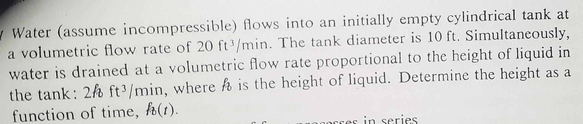 Solved Water (assume incompressible) flows into an initially | Chegg.com