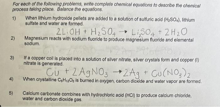 Solved For each of the following problems, write complete | Chegg.com