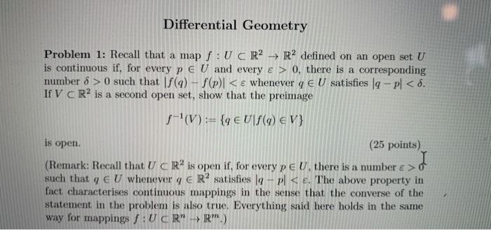 Solved Differential Geometry Problem 1: Recall that a map S: | Chegg.com