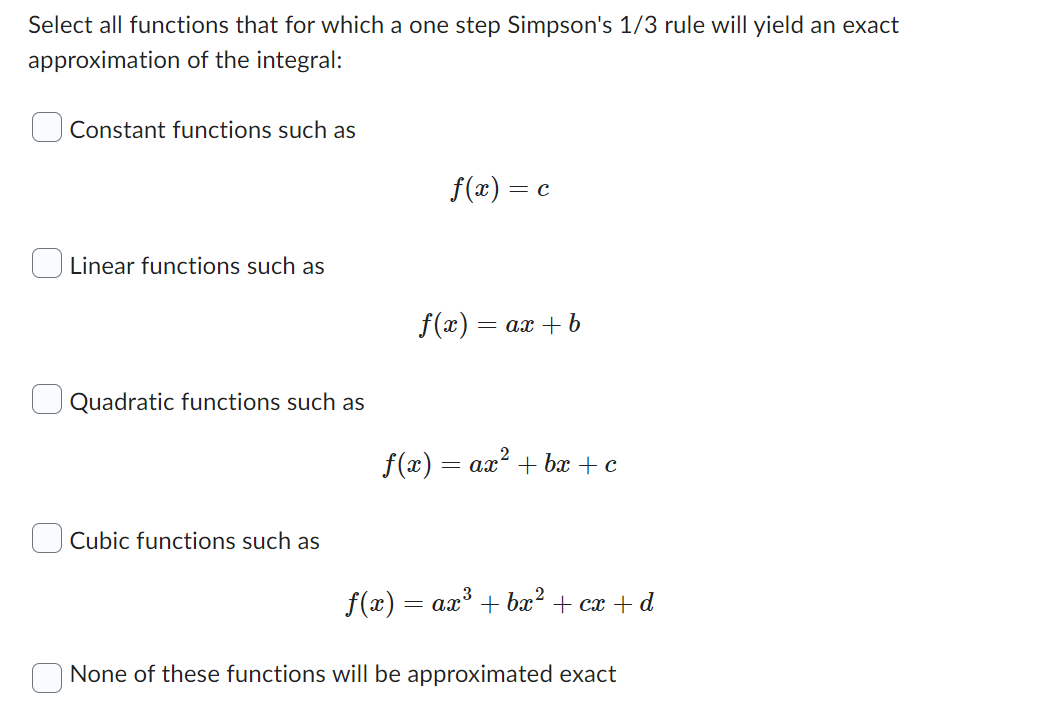Solved Select all functions that for which a one step | Chegg.com