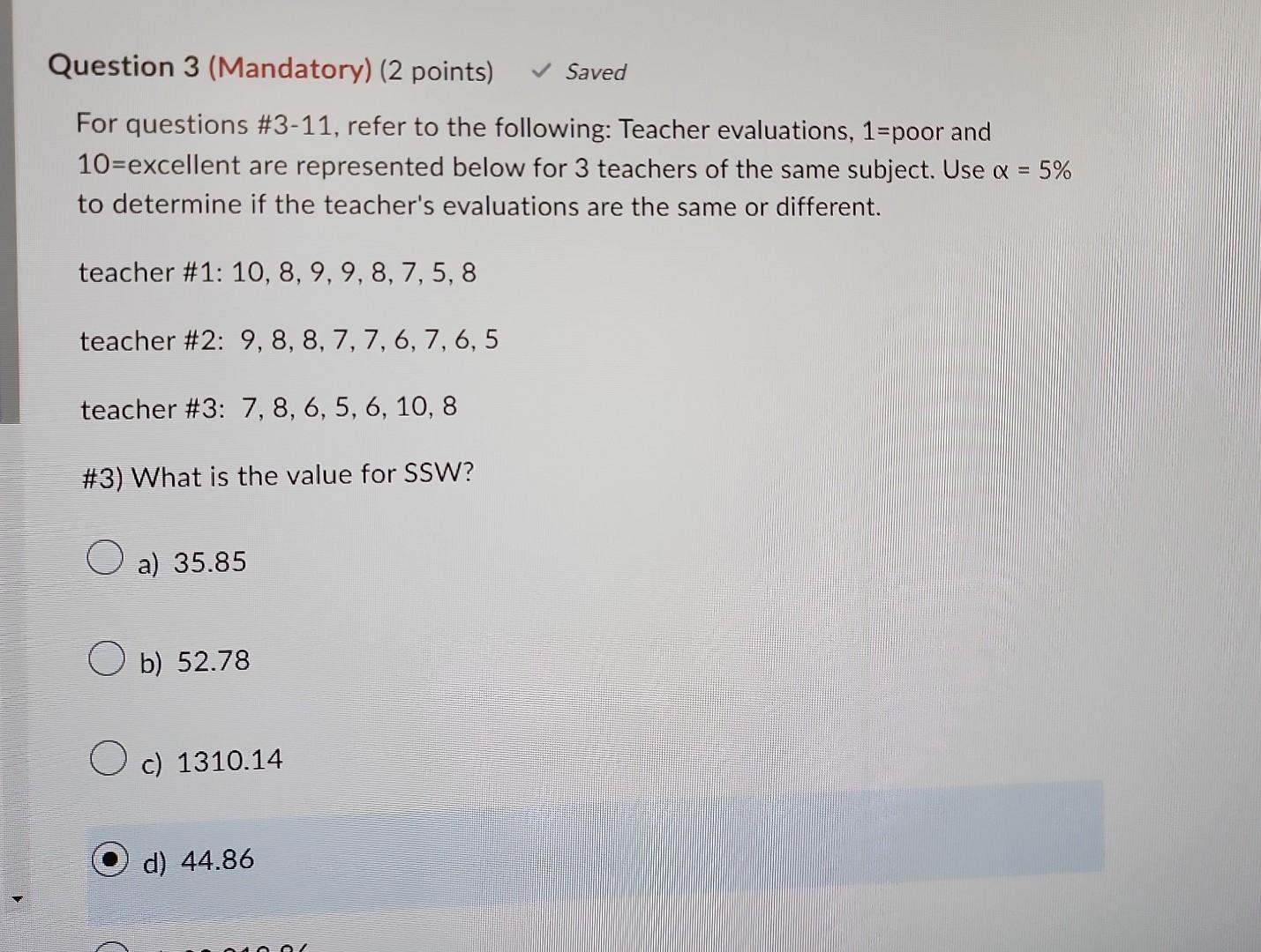 Solved Question 6 (Mandatory) (2 points) What is the value | Chegg.com