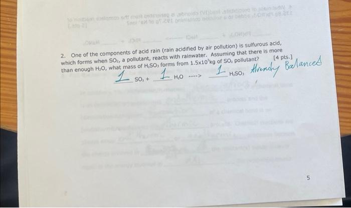 Solved 2. One of the components of acid rain (rain acidified | Chegg.com