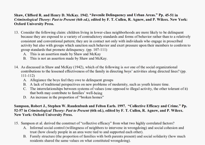 Solved Shaw, Clifford R. and Henry D. McKay. 1942. “Juvenile | Chegg.com