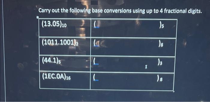 Solved Carry out the following base conversions using up to | Chegg.com