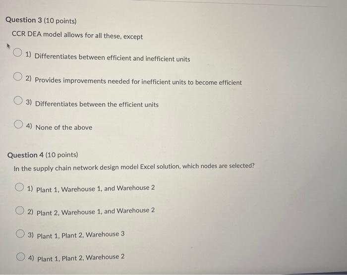 Solved Question 3 (10 points) CCR DEA model allows for all | Chegg.com
