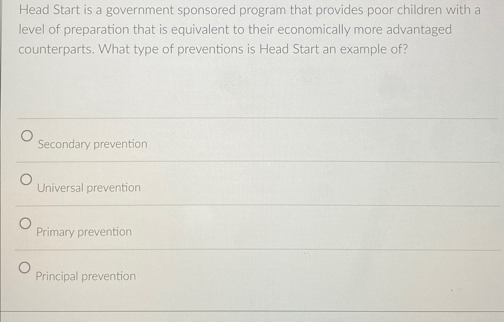 Solved Head Start is a government sponsored program that | Chegg.com