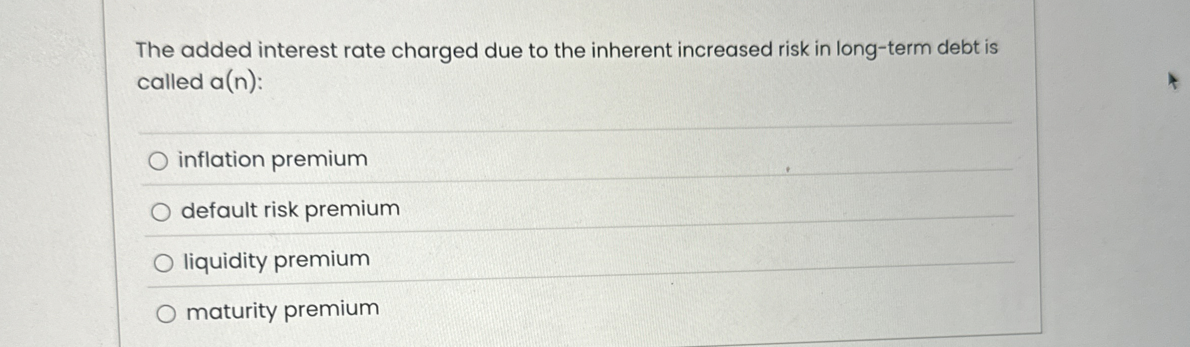 Solved The added interest rate charged due to the inherent | Chegg.com