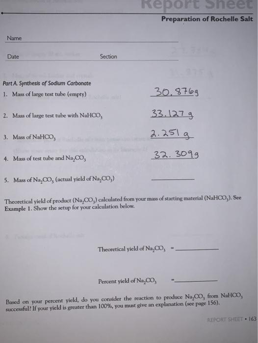 Solved Report Sheet Preparation of Rochelle Salt Name Date | Chegg.com