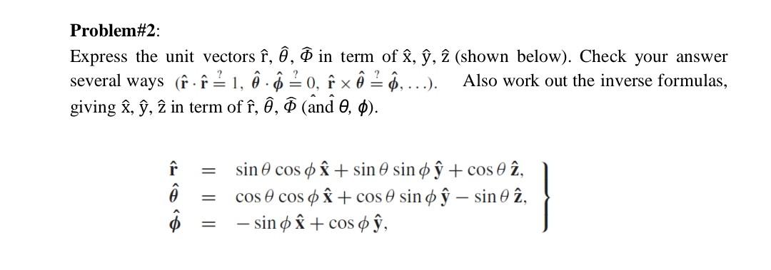 Solved Problem\#2: Express the unit vectors r^,θ^,Φ in term | Chegg.com