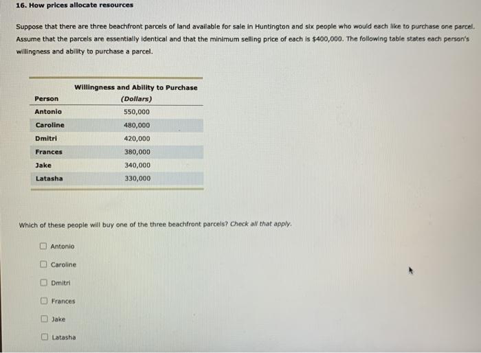 Solved 16. How prices allocate resources Suppose that there | Chegg.com