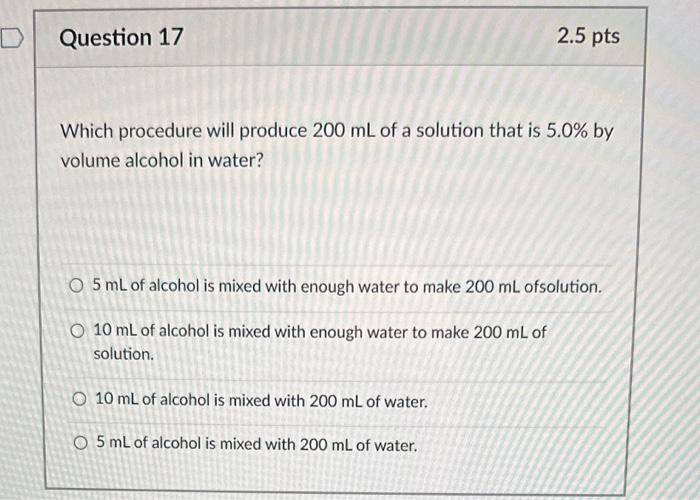Solved Which procedure will produce 200 mL of a solution | Chegg.com