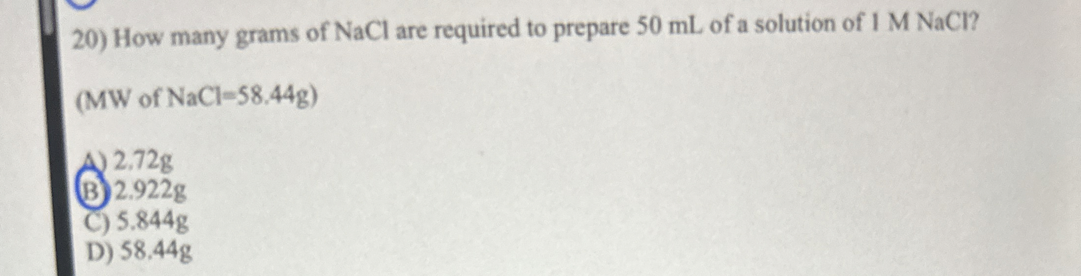 Solved How many grams of NaCl are required to prepare 50 ﻿mL | Chegg.com