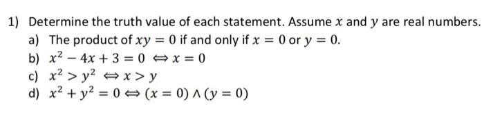 Solved 1) Determine the truth value of each statement. | Chegg.com