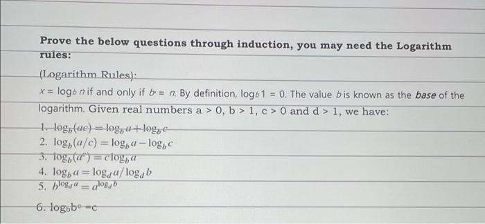 Solved Prove the below questions through induction, you may | Chegg.com