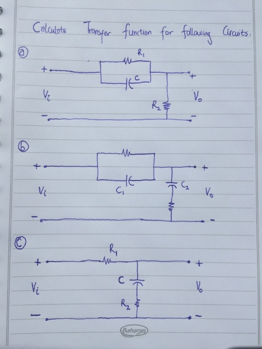 Solved Calculate Transfer function for following Circuits. | Chegg.com
