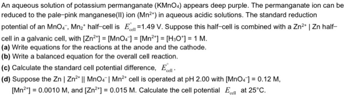 Solved An aqueous solution of potassium permanganate (KMnO4) | Chegg.com