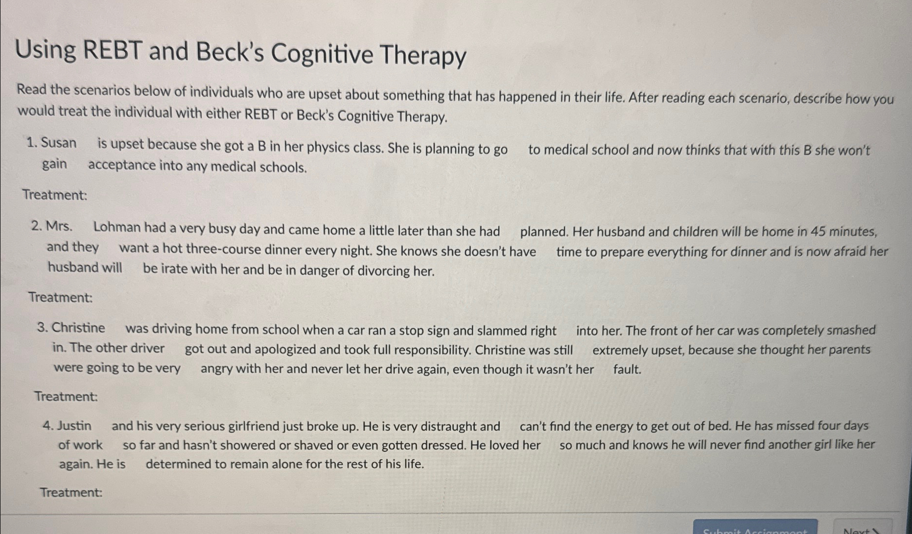 Solved Using REBT and Beck's Cognitive TherapyRead the | Chegg.com