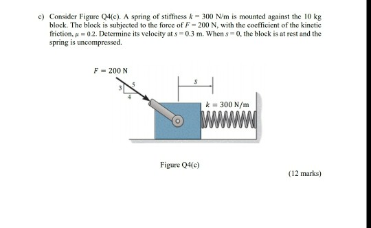 Solved c) Consider Figure Q4c). A spring of stiffness k = | Chegg.com