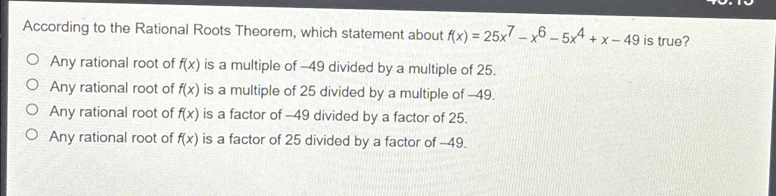 Solved According to the Rational Roots Theorem, which | Chegg.com