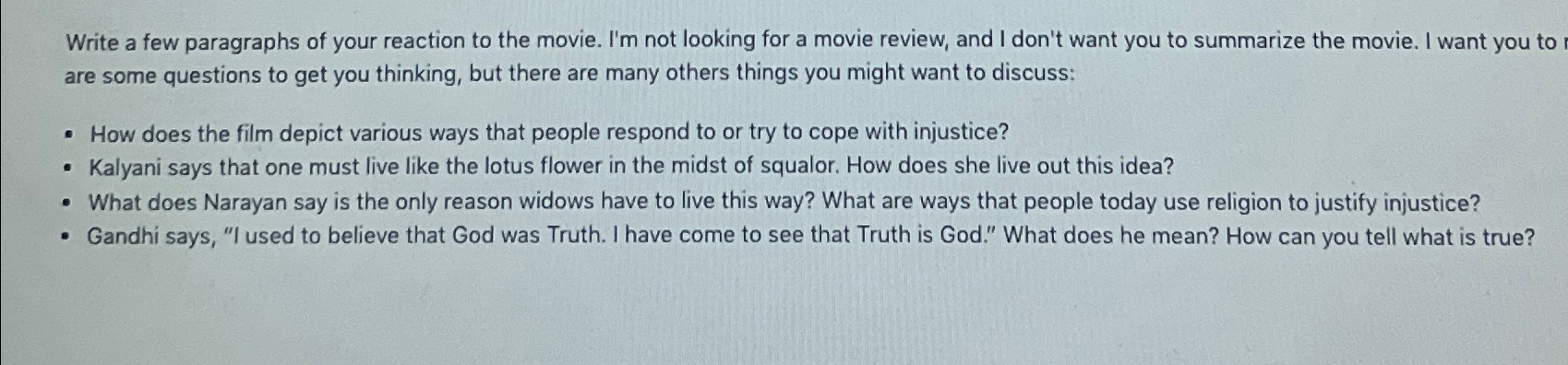 Solved Write a few paragraphs of your reaction to the movie. | Chegg.com
