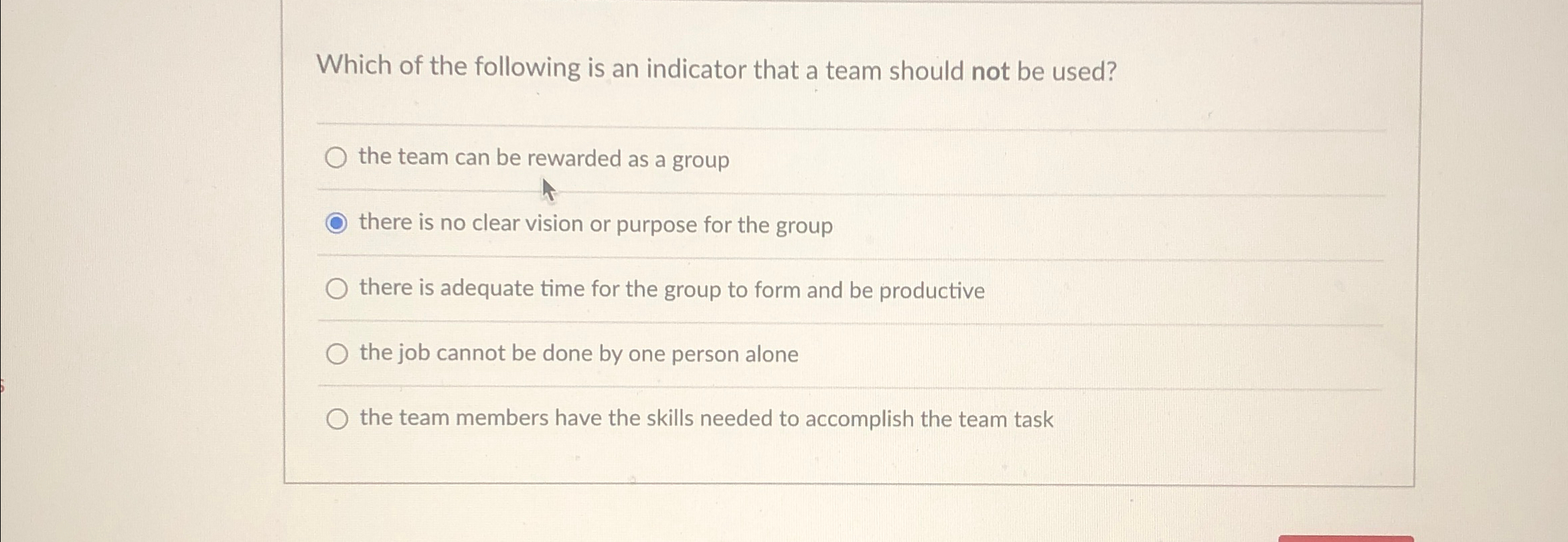 Solved Which of the following is an indicator that a team | Chegg.com