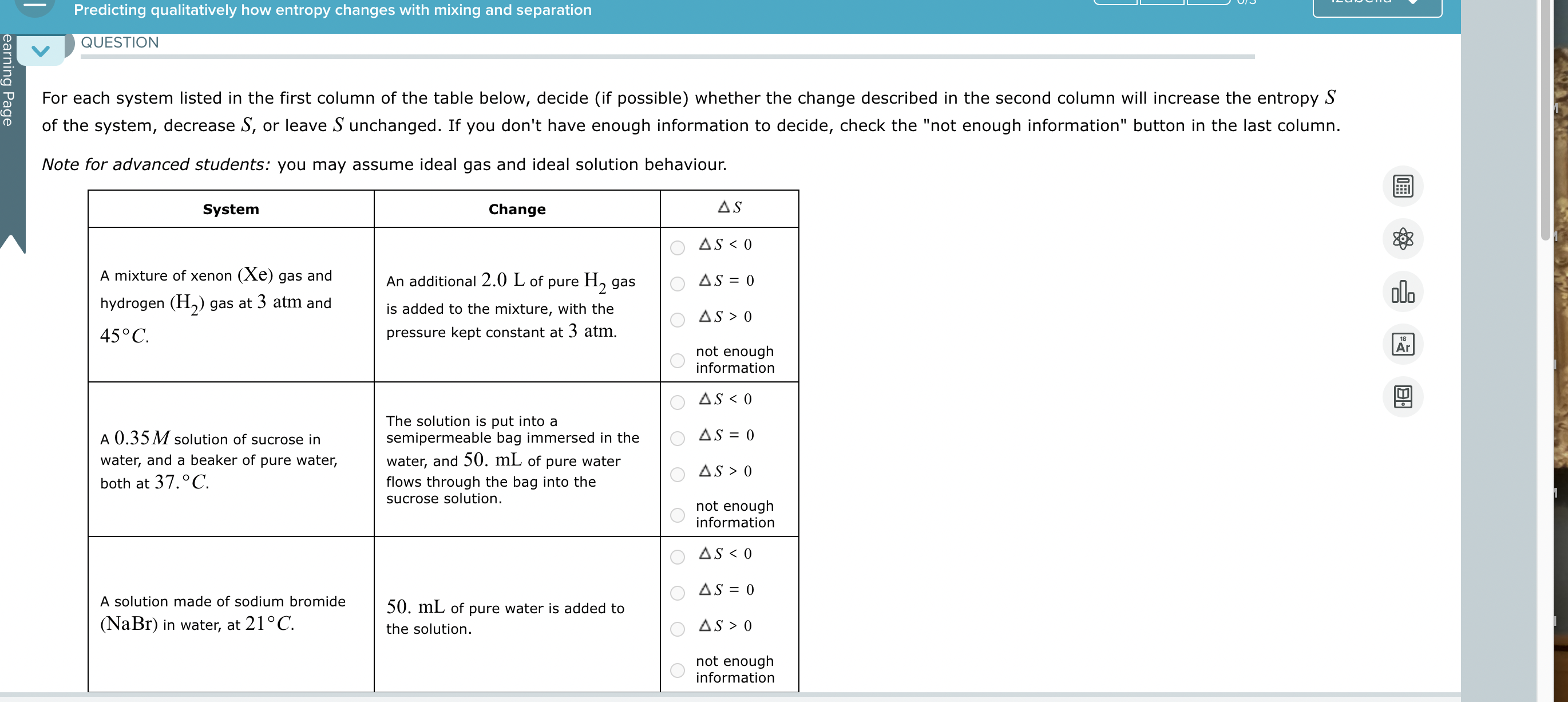 Solved For each system listed in the first column of the | Chegg.com