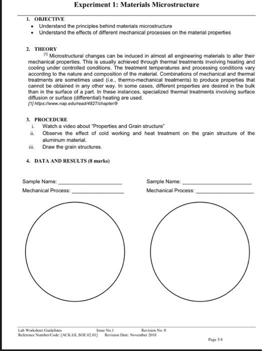 Solved Experiment 1: Materials Microstructure 1. OBJECTIVE • | Chegg.com