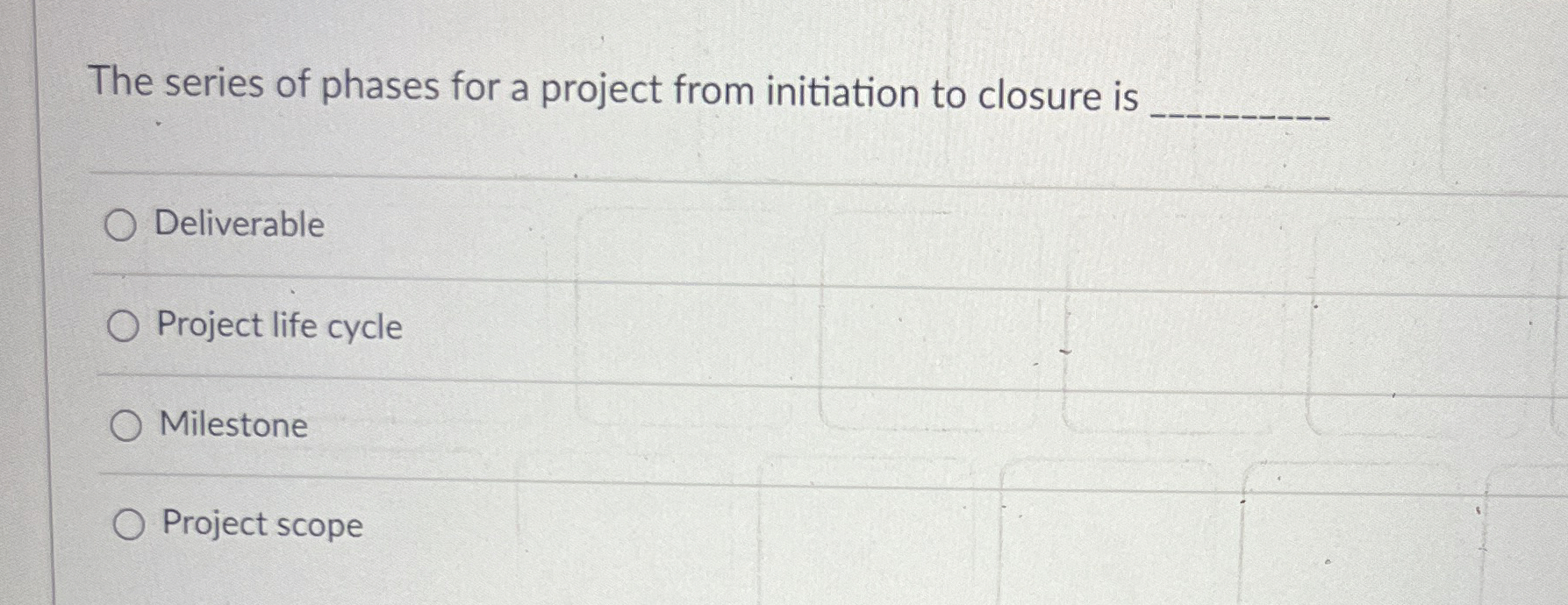 Solved The series of phases for a project from initiation to | Chegg.com