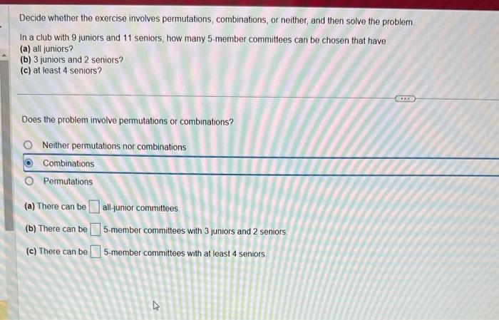 Solved Decide whether the exercise involves permutations, | Chegg.com