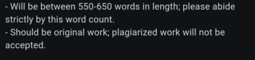 Solved Will be between 550-650 words in length; please abide | Chegg.com