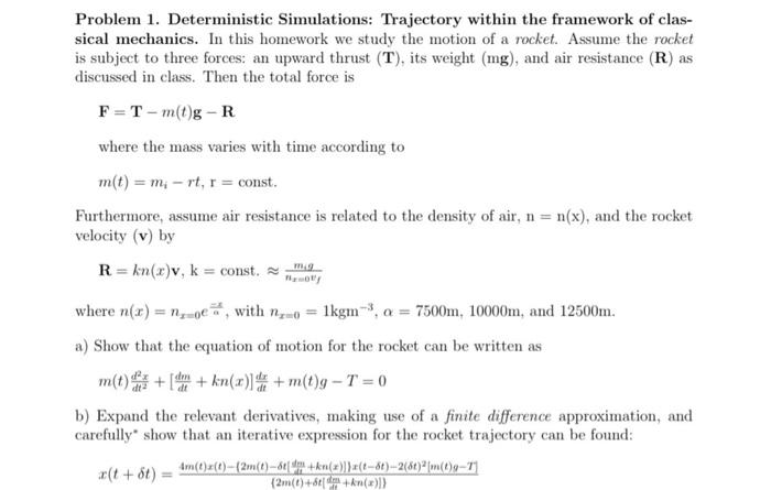 Solved Problem 1. Deterministic Simulations: Trajectory | Chegg.com