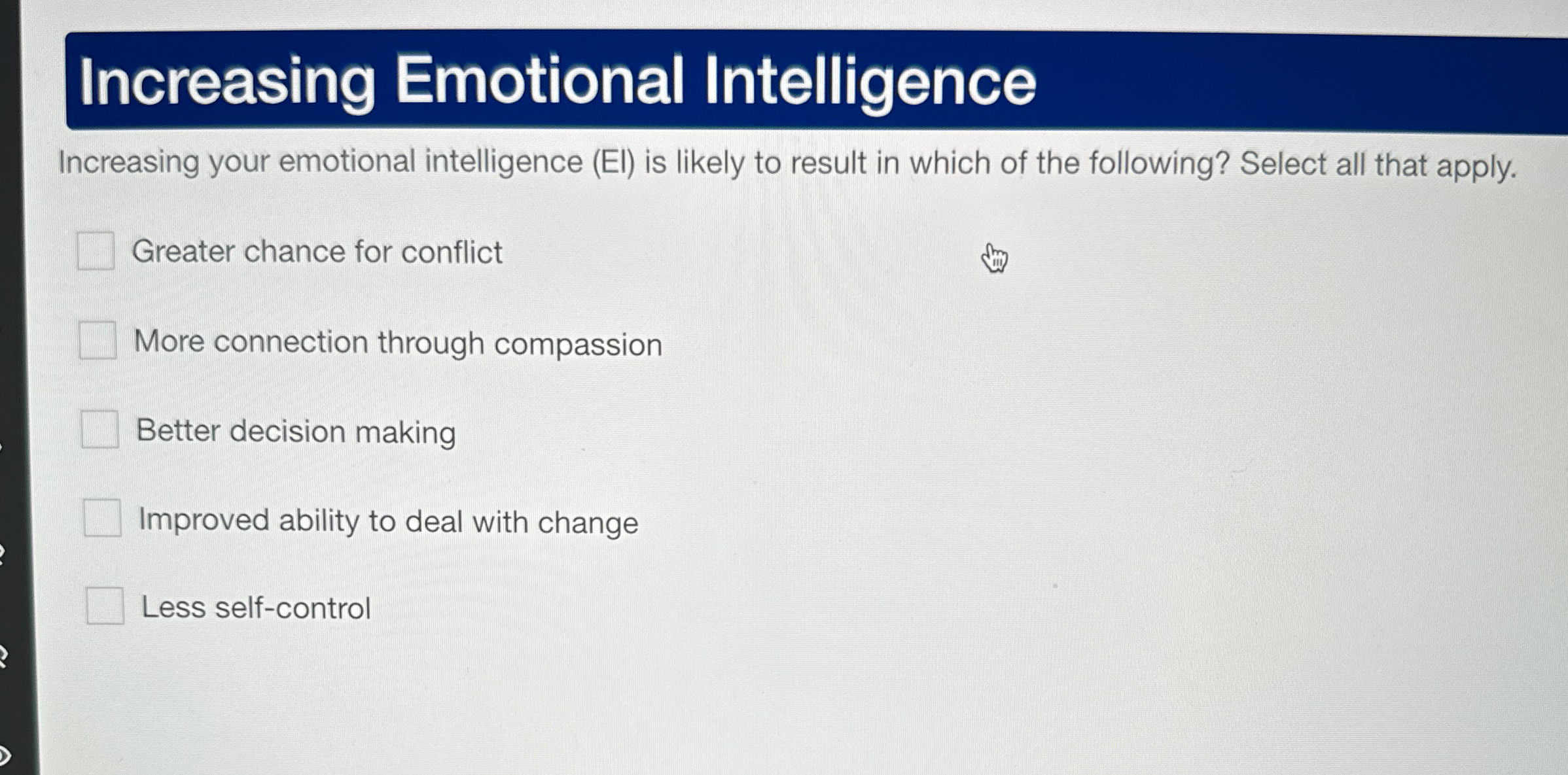Solved Increasing Emotional IntelligenceIncreasing your | Chegg.com