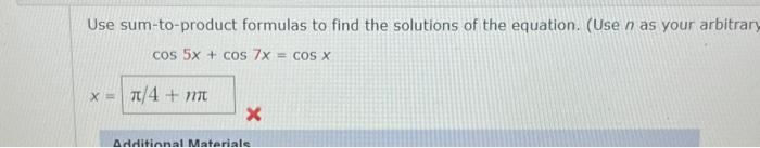 Solved Use sum-to-product formulas to find the solutions of | Chegg.com