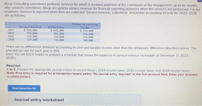 Solved Alsup Consulting sometimes performs services for | Chegg.com