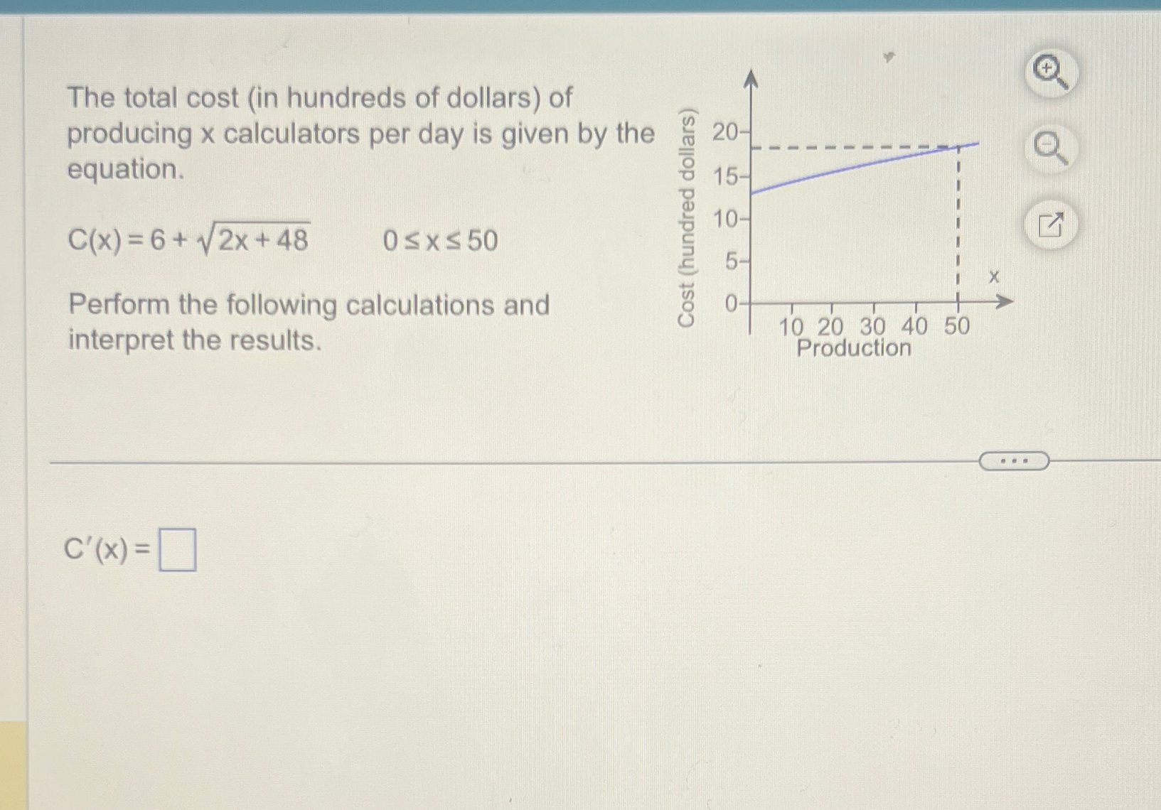 Solved The total cost (in hundreds of dollars) ﻿of producing | Chegg.com
