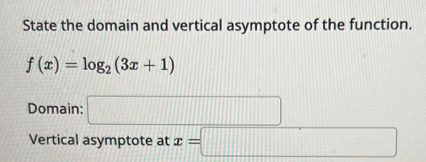 Solved State the domain and vertical asymptote of the | Chegg.com