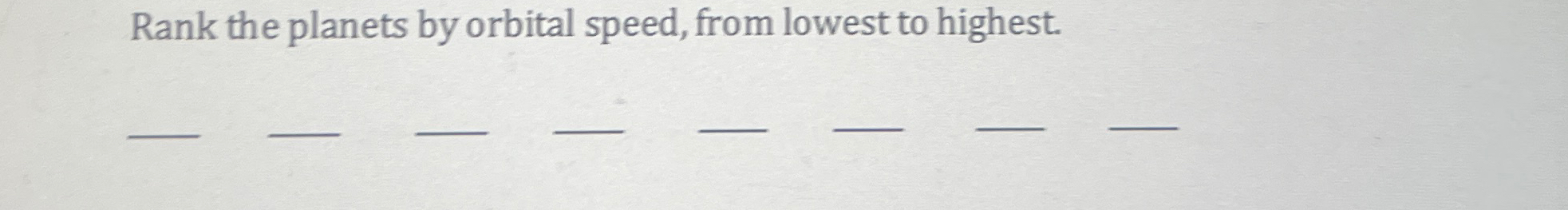 Solved Rank the planets by orbital speed, from lowest to | Chegg.com