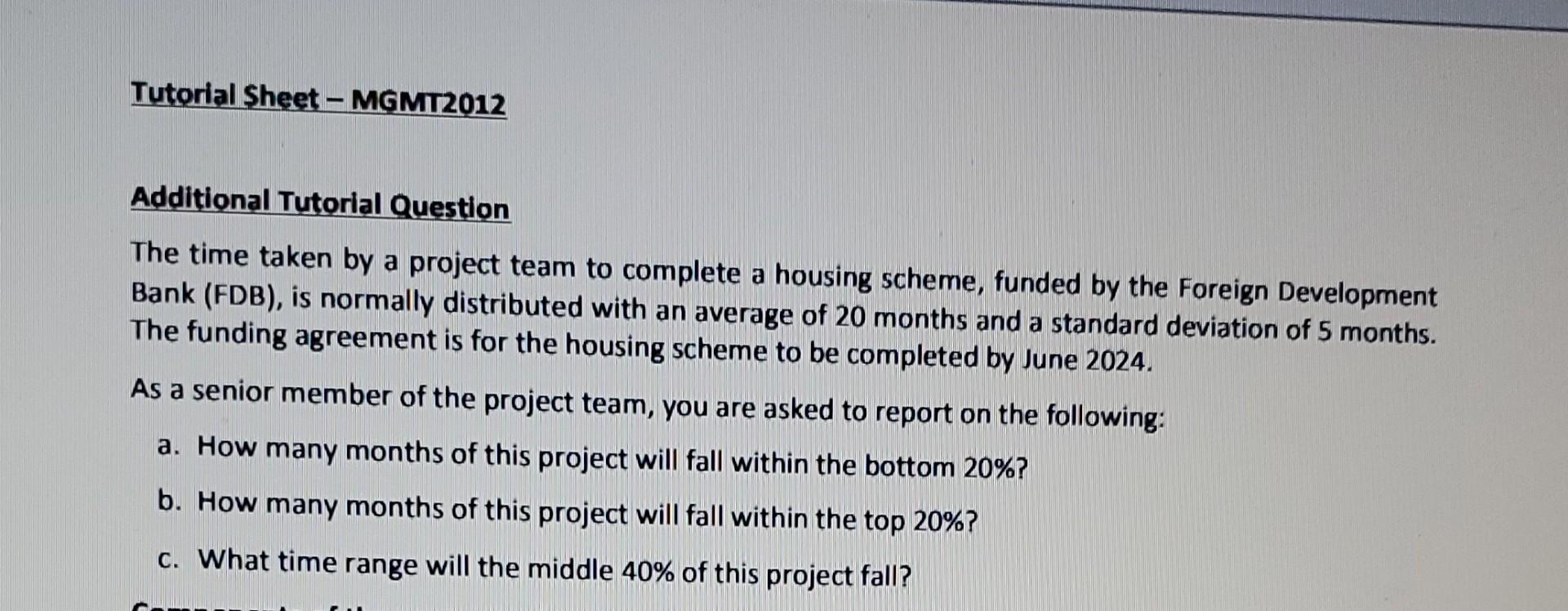 Solved Tutorial Sheet - MGMT2012 Additional Tutorial | Chegg.com